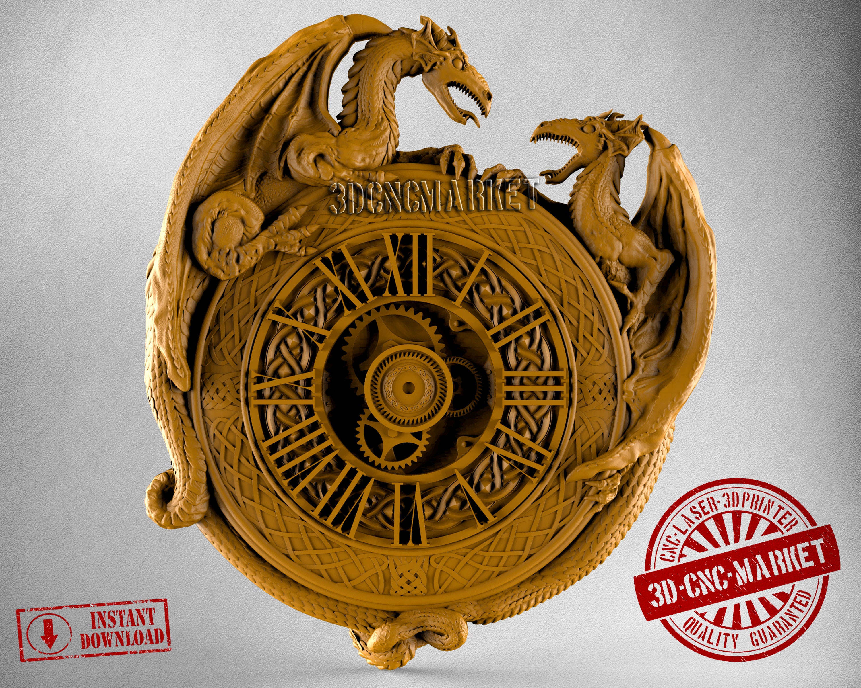 Dragons Clock 3D Stl Model 6002 for CNC Router Engraver | Etsy