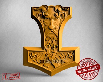 Thor Hammer, 3D STL Model, CNC Router Engraver, Artcam, Aspire, CNC ...