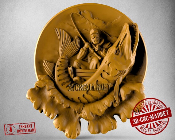 Fisherman & Shark 3D Stl Model 0324 for CNC Router Engraver | Etsy