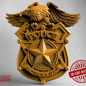 Police Badge, 3D Stl Model 10074, for CNC Router Engraver, Carving ...