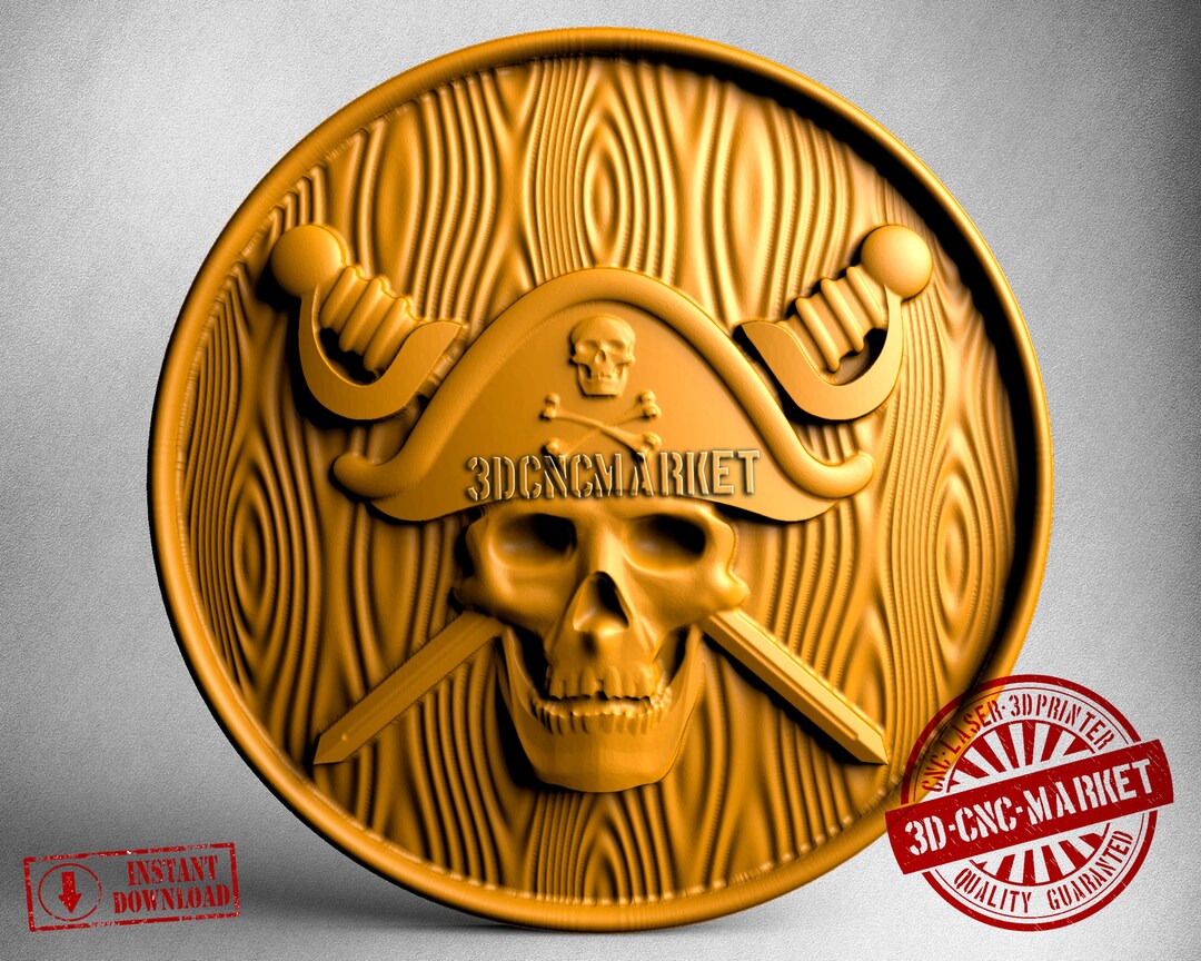 Pirate Skull Shield, 3D Stl Model 6602, for CNC Router Engraver ...