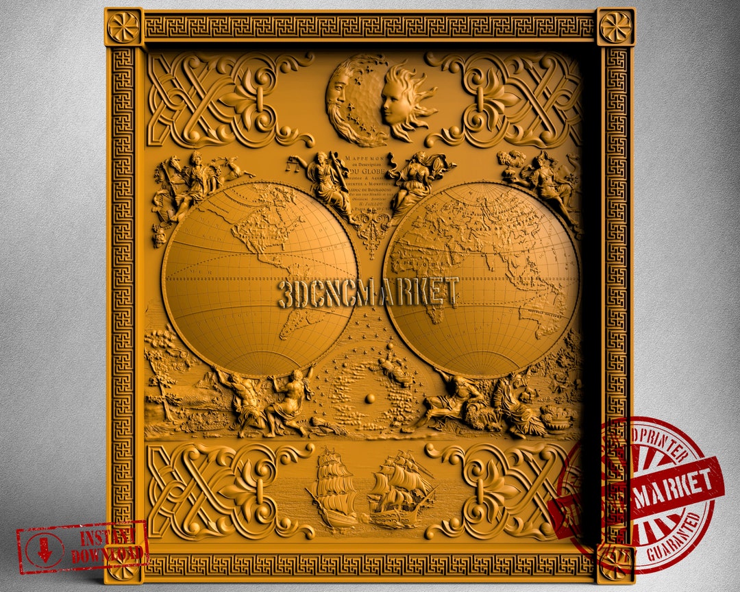 The World Map, 3D Stl Model 6615, for CNC Router Engraver, Carving ...