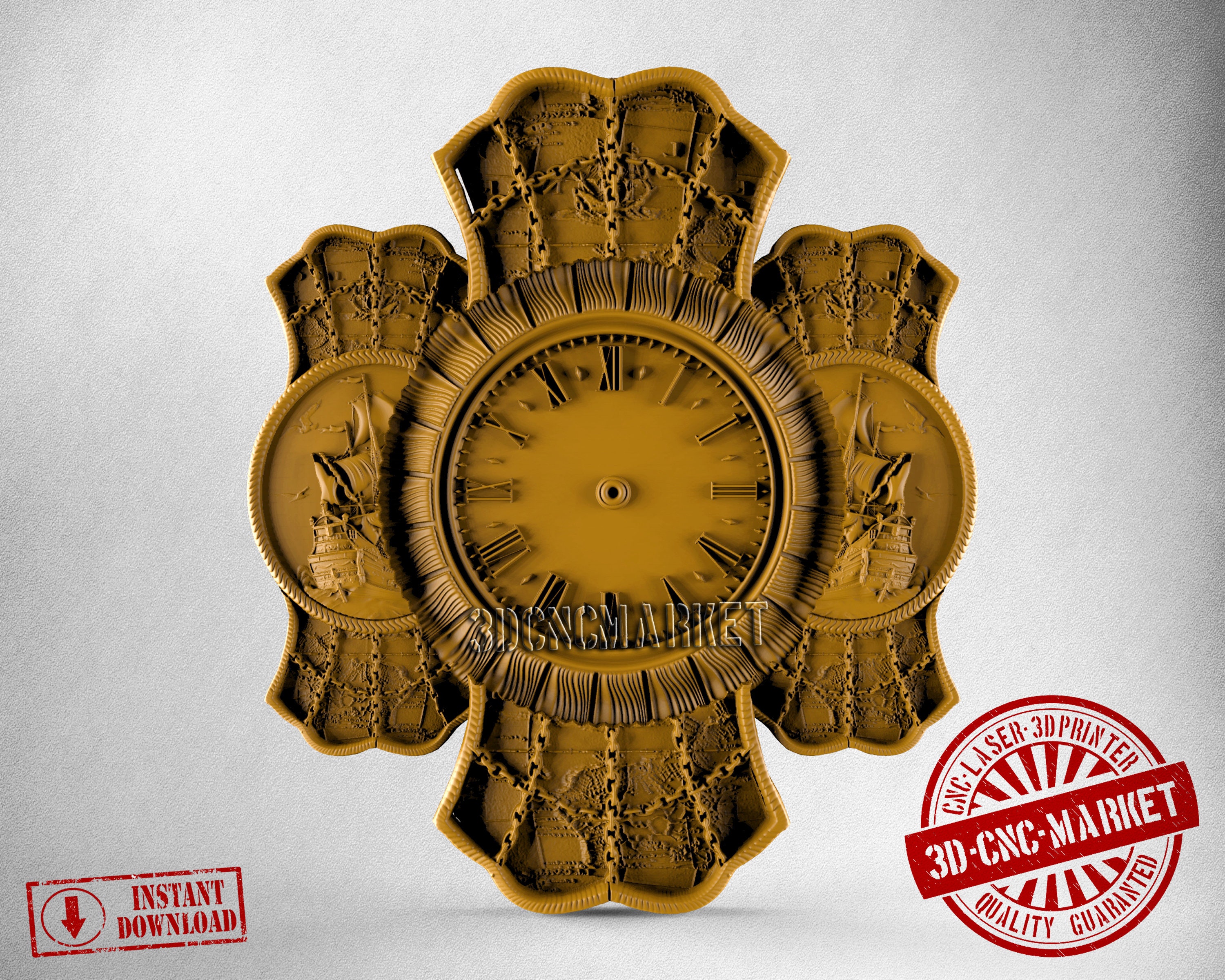 Iron Chain Clock, 3D Stl Model 1287, for CNC Router Engraver, Carving ...