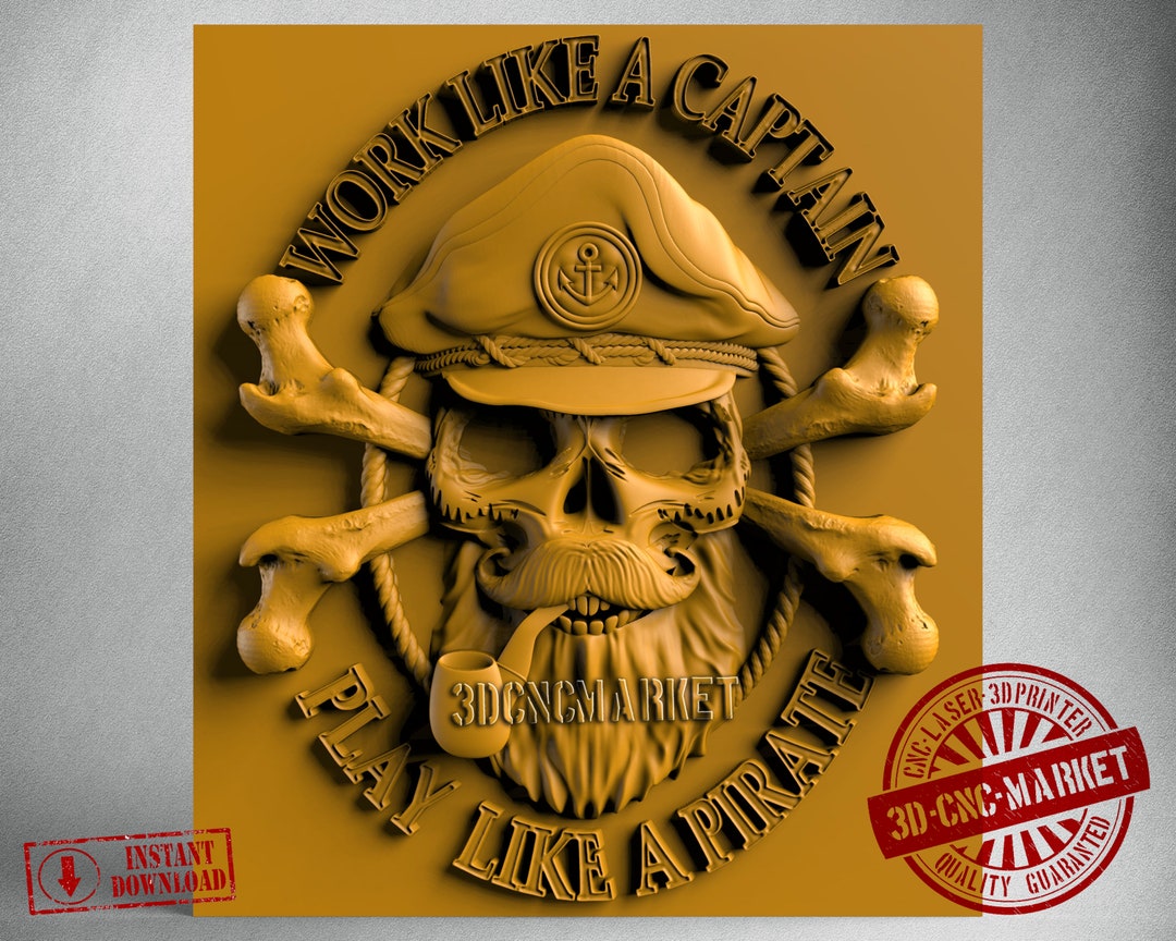 Captain Pirate, 3D Stl Model 10098, for CNC Router Engraver, Carving ...
