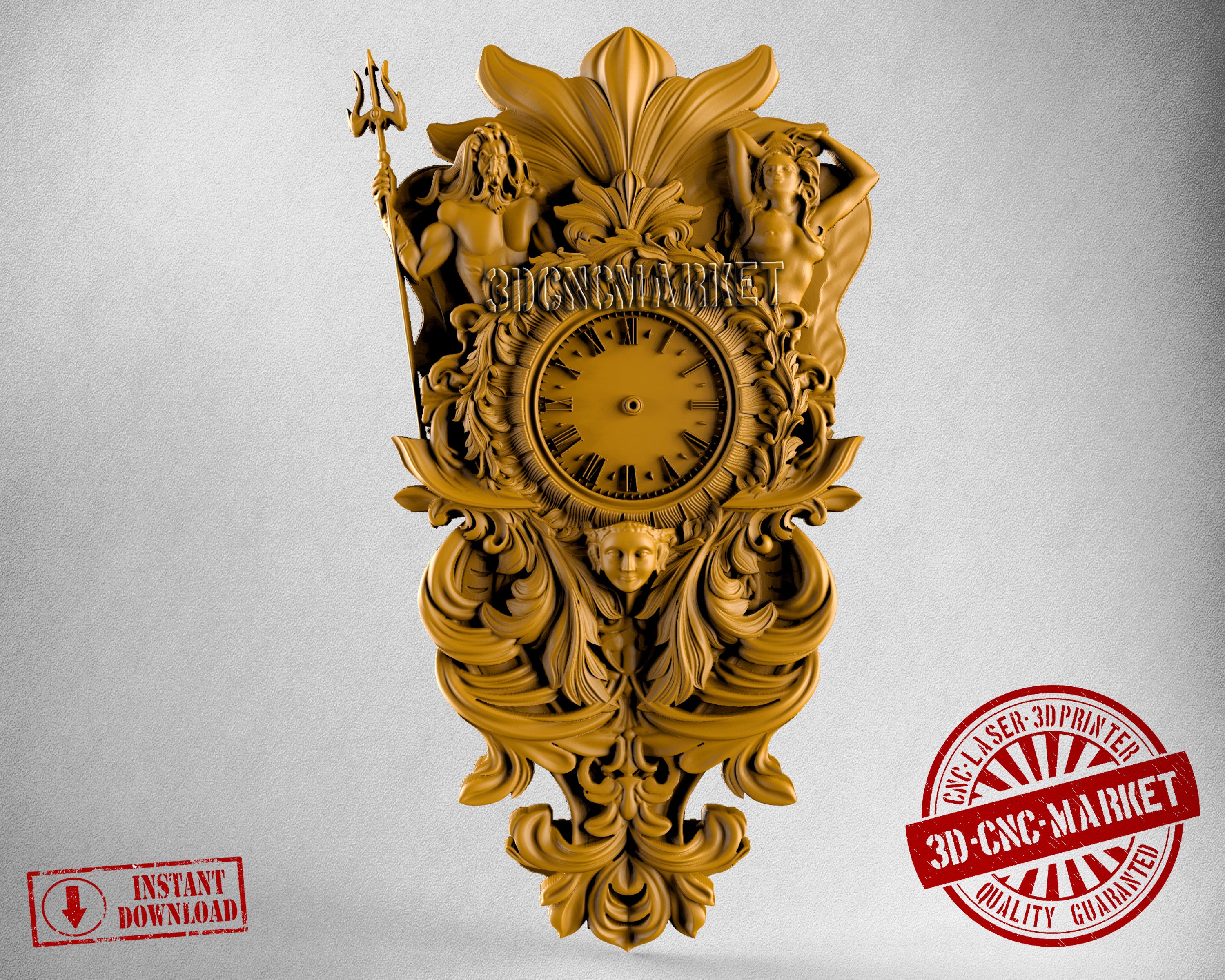 Poseidon Clock 3d Stl Model 1230 For Cnc Router Engraver Etsy