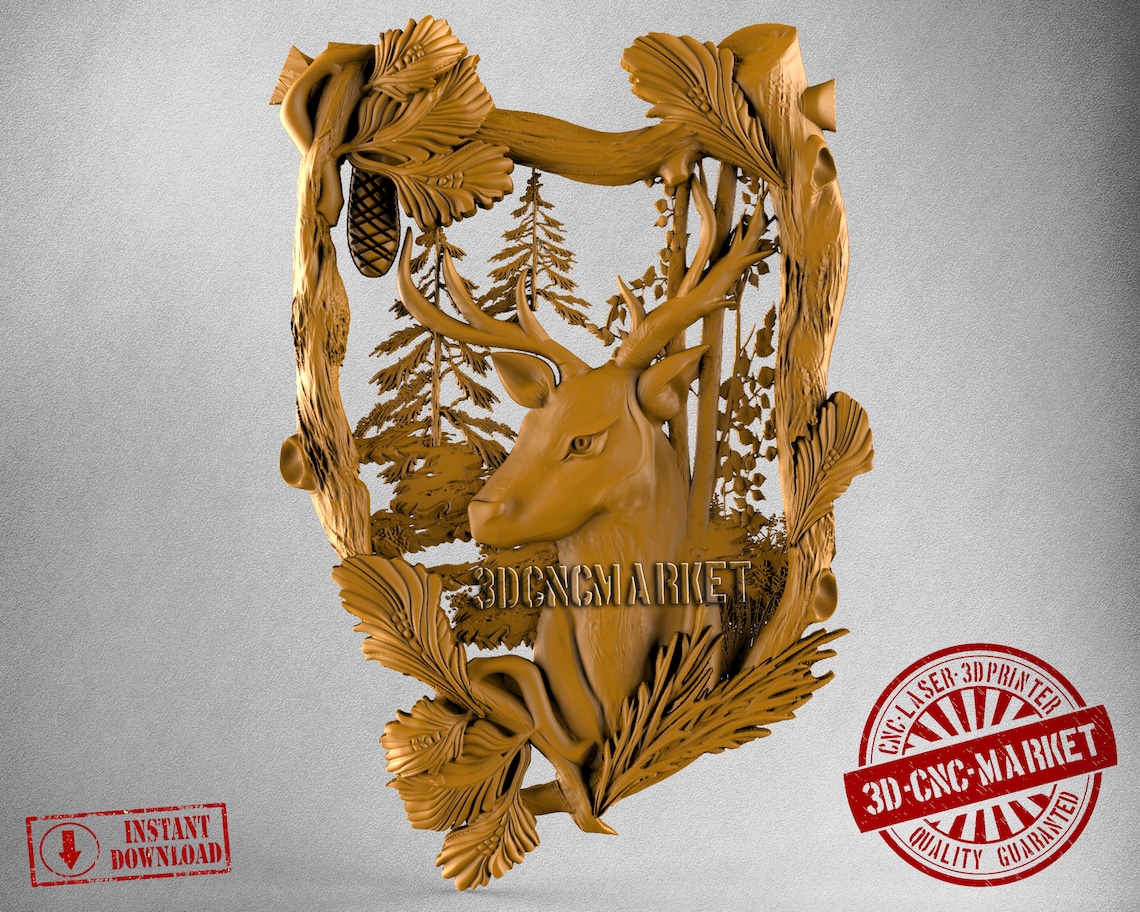 Deer, 3D Stl Model 1148, for CNC Router Engraver, Carving Machine, Relief, Artcam, Aspire ...