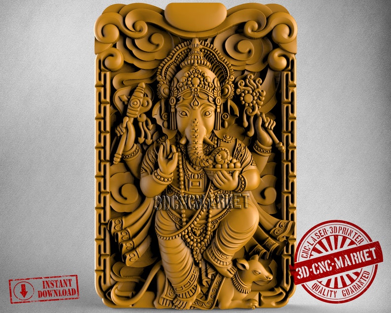 Indian Elephant God Ganesha 3d Stl Model 1355 For Cnc Router Etsy