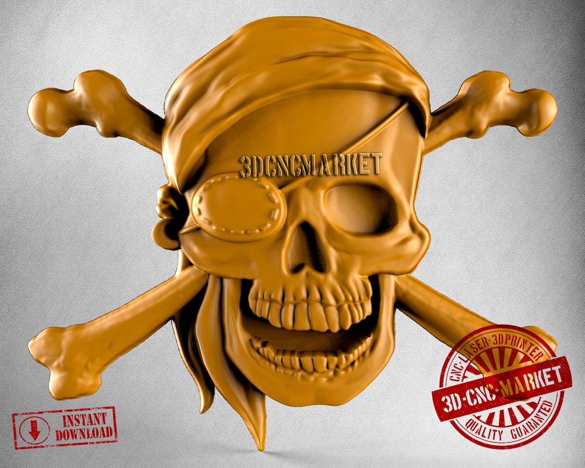 Pirate Skull, 3D Stl Model 6601, for CNC Router Engraver, Carving ...