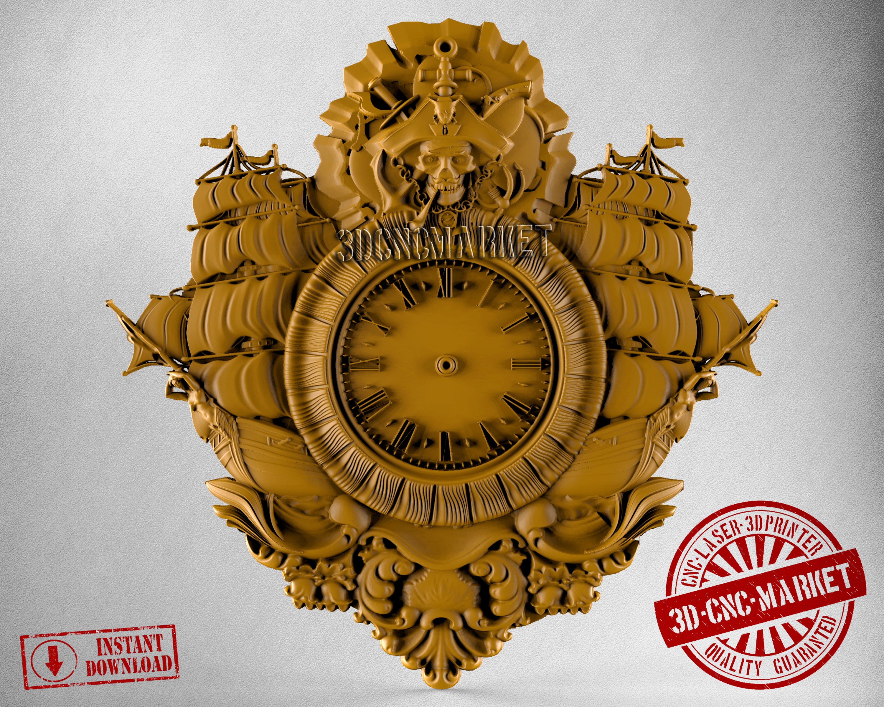 Pirate Clock, 3D Stl Model 1224, for CNC Router Engraver, Carving ...