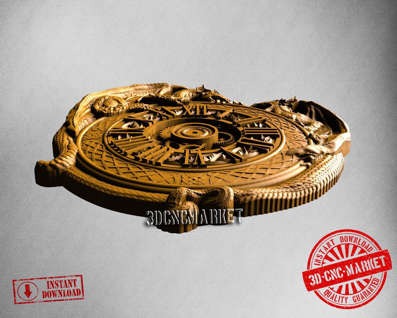 Dragons Clock 3D Stl Model 6002 for CNC Router Engraver - Etsy