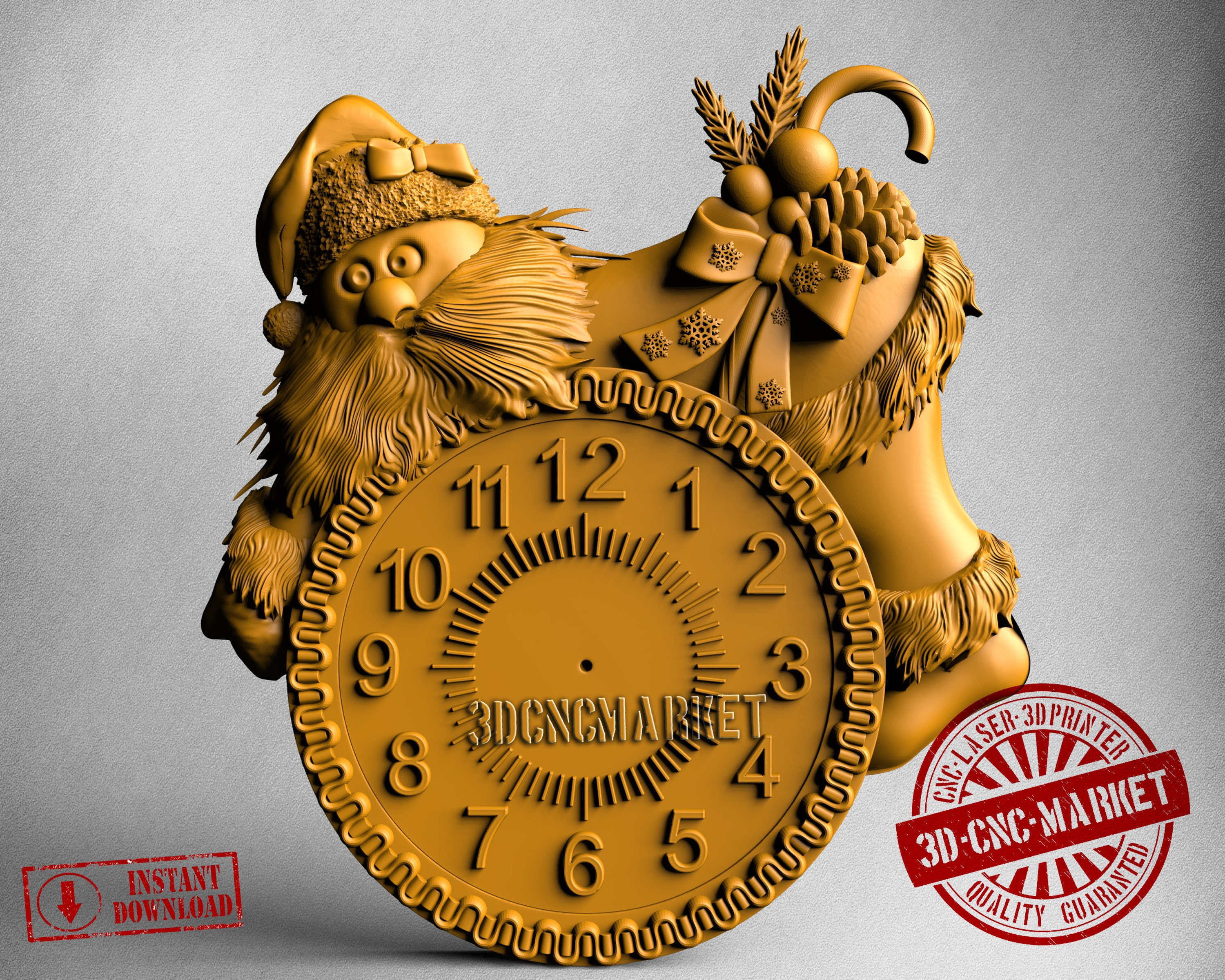 Santa Clock, 3D Stl Model 10122, for CNC Router Engraver, Carving ...