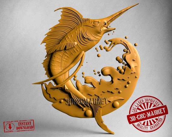 Swordfish Jumping 3D Stl Model 10175 for CNC Router | Etsy