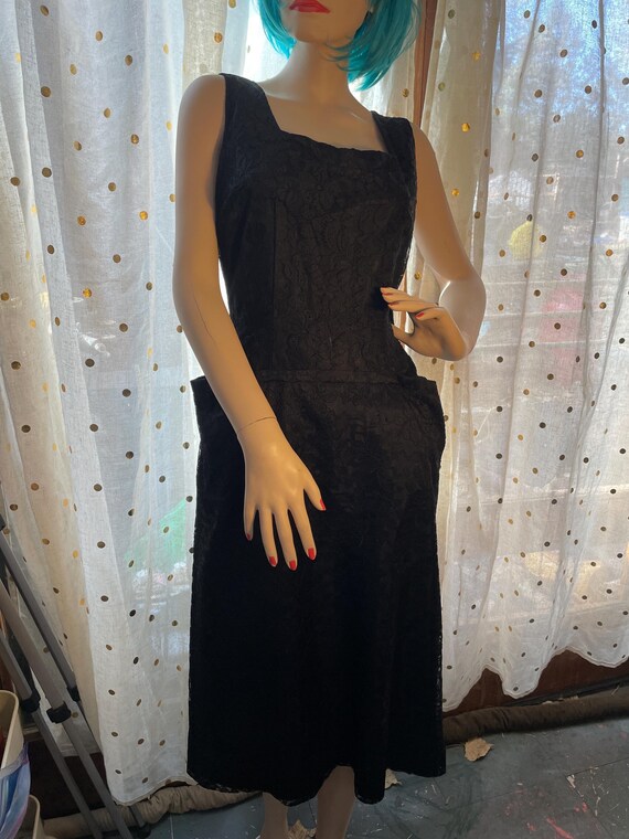 Vintage black lace funeral mourning dress - Gem