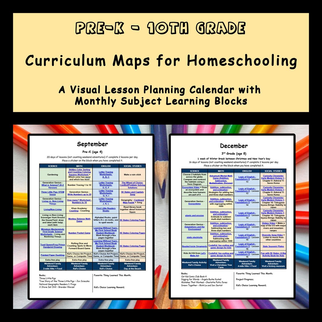 Curriculum Maps for Homeschooling Pre-k-10th Visual Lesson Planning ...