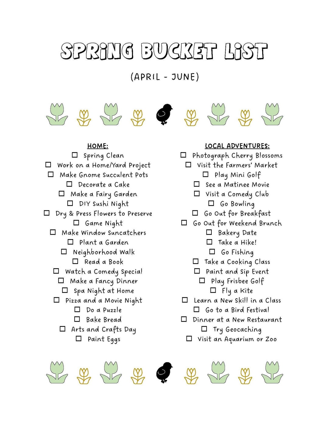 Spring Bucket List Printable - Seasonal Bucket List - Spring Fun ...