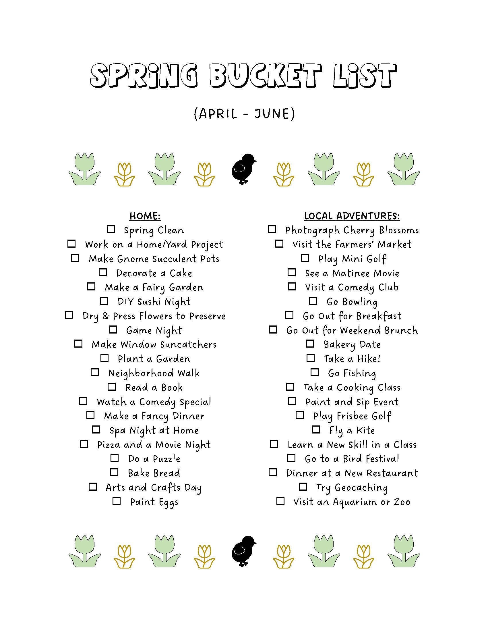 Spring Bucket List Printable - Seasonal Bucket List - Spring Fun ...