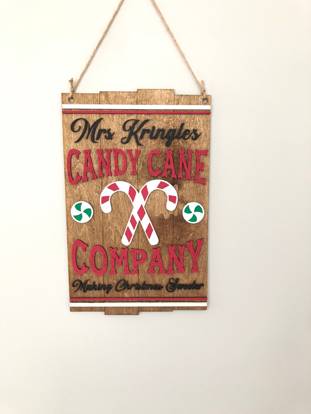 Kringle & Co Candy Cane Company Candy Cane Wooden Sign Hand Painted ...