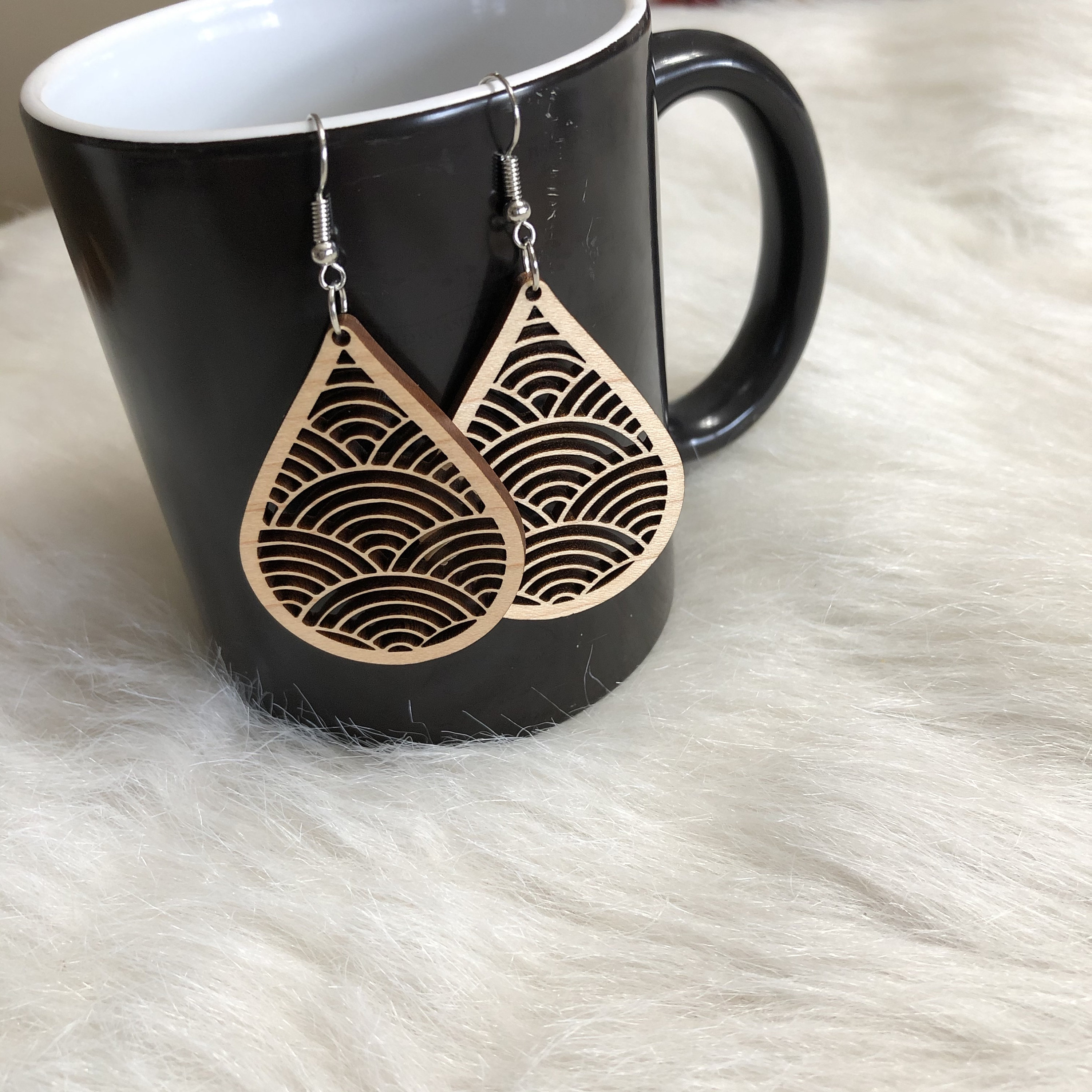 Laser Cut Natural Hardwood Earrings / Teardrop Wooden Earring / Tree ...