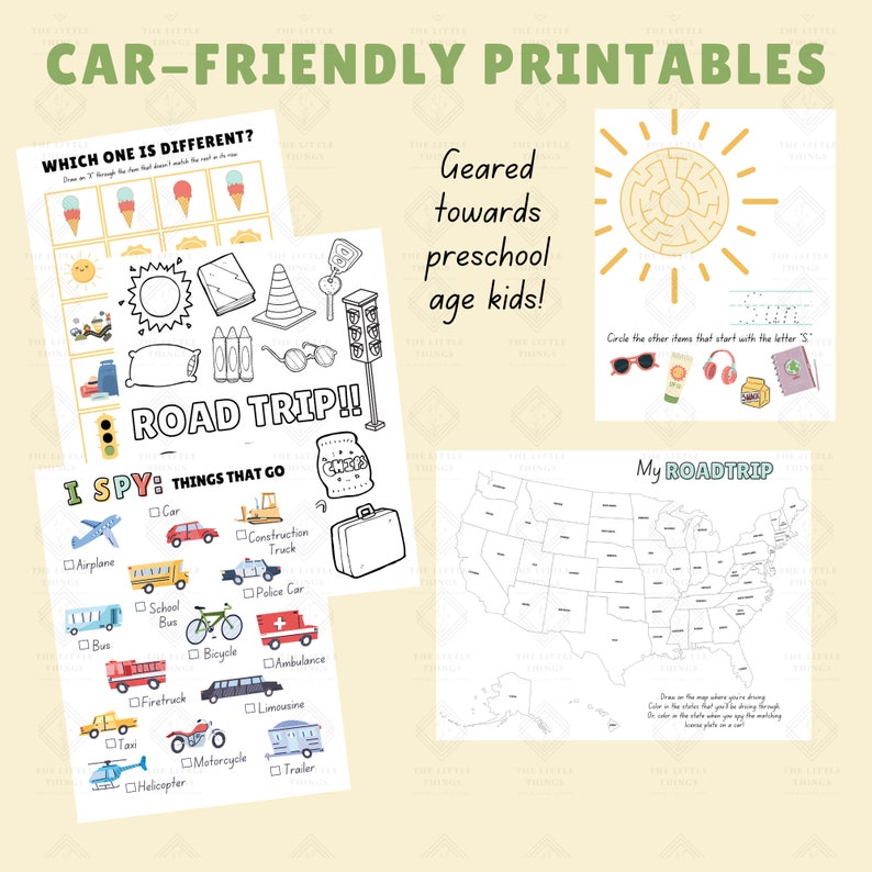 Road Trip Printable Pack, Preschool Pre-k Kinder Activities, Printable ...