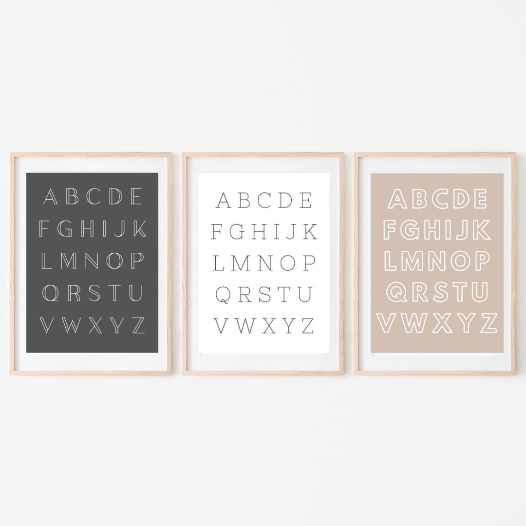 Alphabet Prints Black and White Neutral Printable Nursery - Etsy