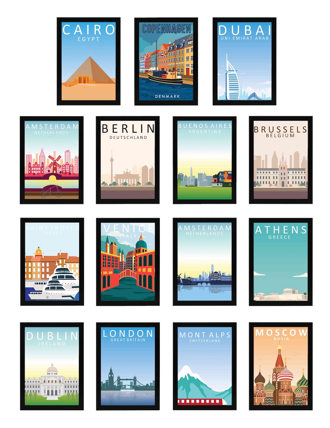 City Wall Art Print Landmarks Graphic Design Illustration Décor | World ...
