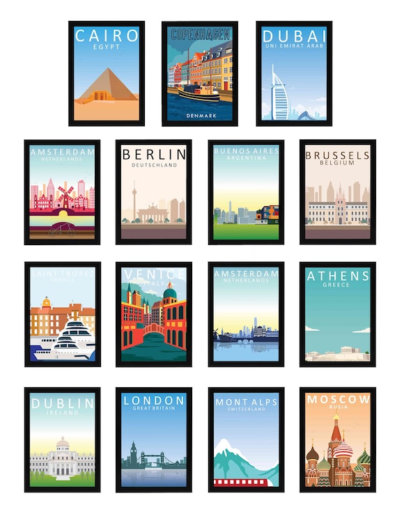 City Wall Art Print Landmarks Graphic Design Illustration | Etsy UK