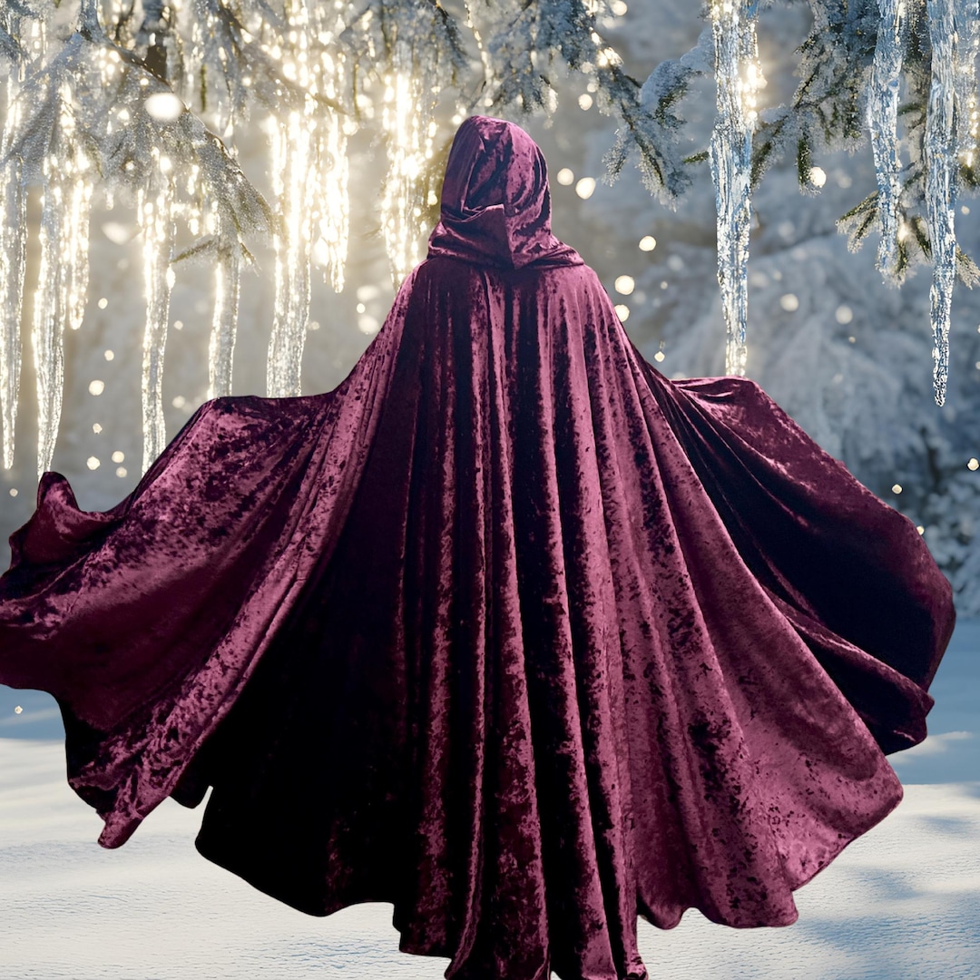 Crushed Burgundy Velvet FULL SLEEVES Cloak~ Matched Lined Hooded Cloak ...