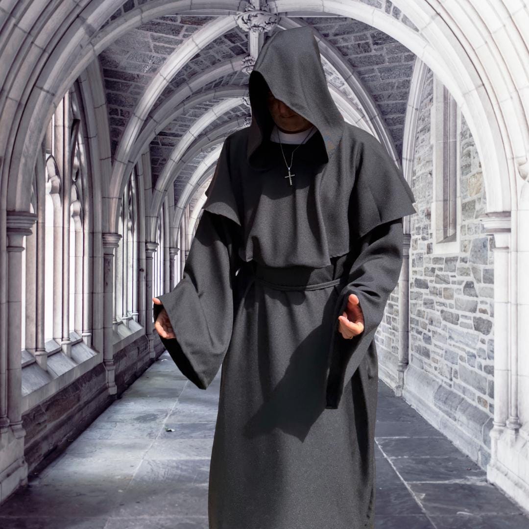 Black Monk Robe~ Fantasy Monk Cassock Robe With Hood~ Hermit Cassock ...