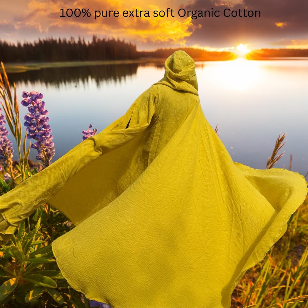 Organic Cotton FULL Cirlce Cloak~ Yellow Ochre Hooded Cloak~ Hooded ...