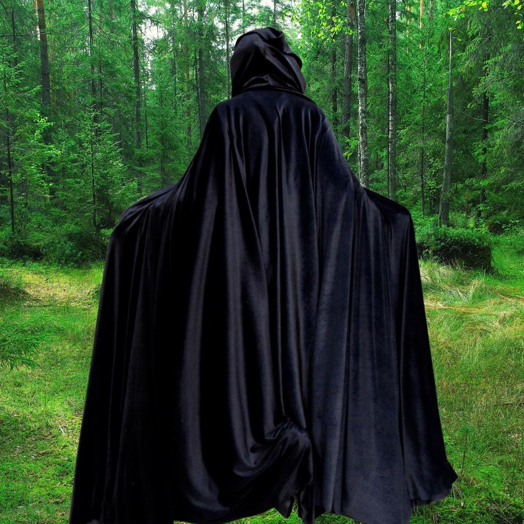 Black Velvet Full Circle Cloak, Medieval Fantasy Velvet Cloak ,hooded ...