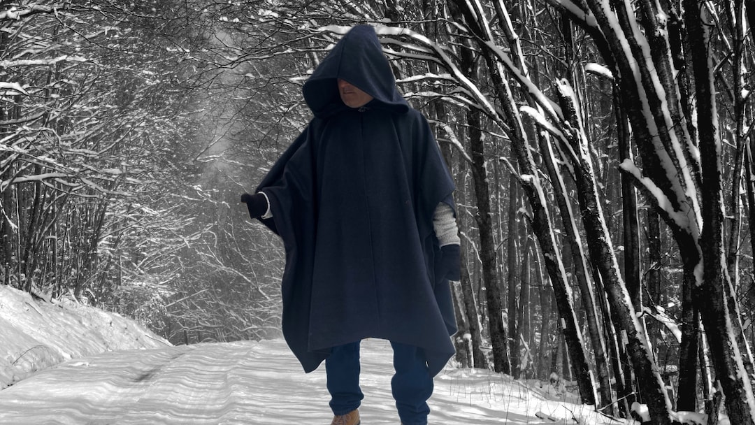 Black Heavy Pure Wool Melton Cloak, Hooded Cloak, Cape, Hand Made in ...