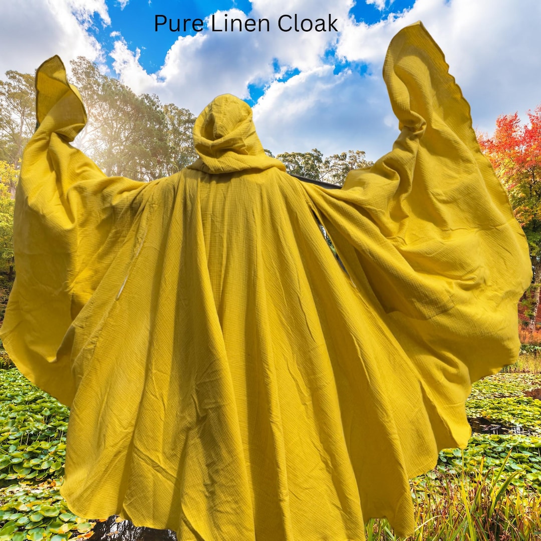 Organic Linen Full Circle Hooded Cloak, Yellow Hooded Cloak, W/pockets ...