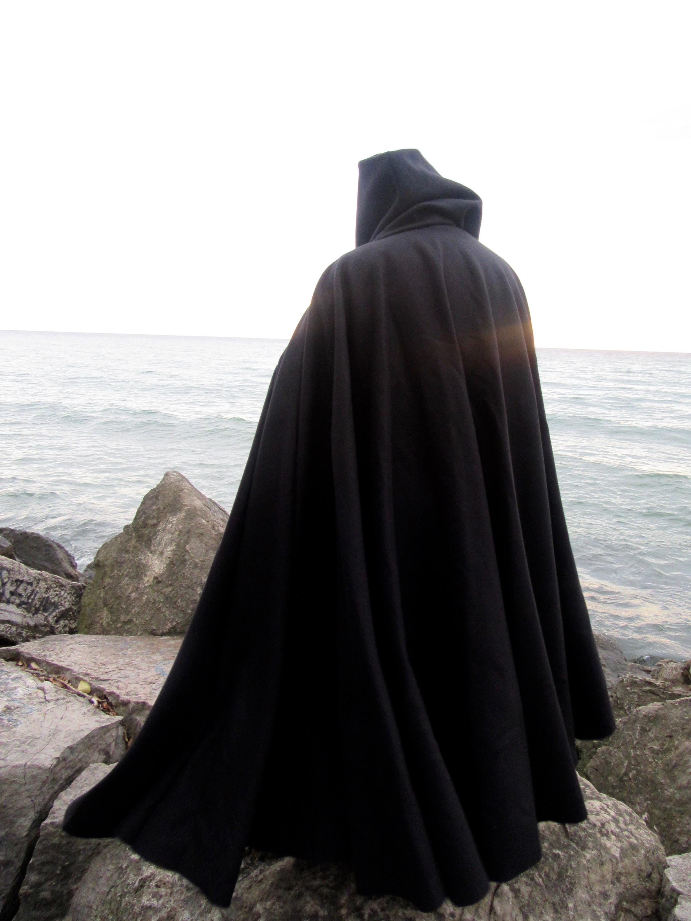 Black Melton Wool 3/4 Circle Cloak, Hooded Cloak W/pockets, Custom ...