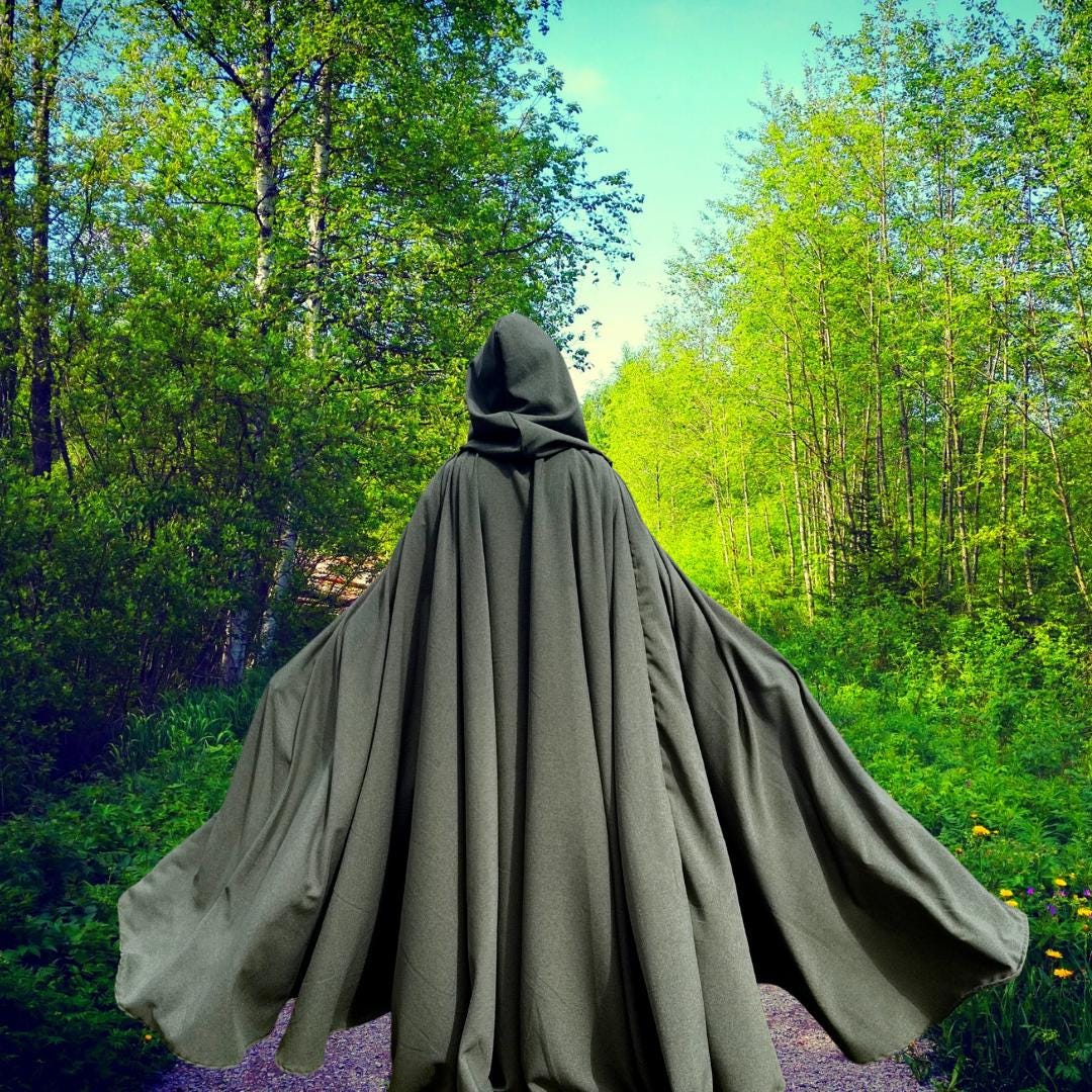 Sage Green Hooded Full Circle Cloak, Cosplay, Warrior Green Cloaks ...
