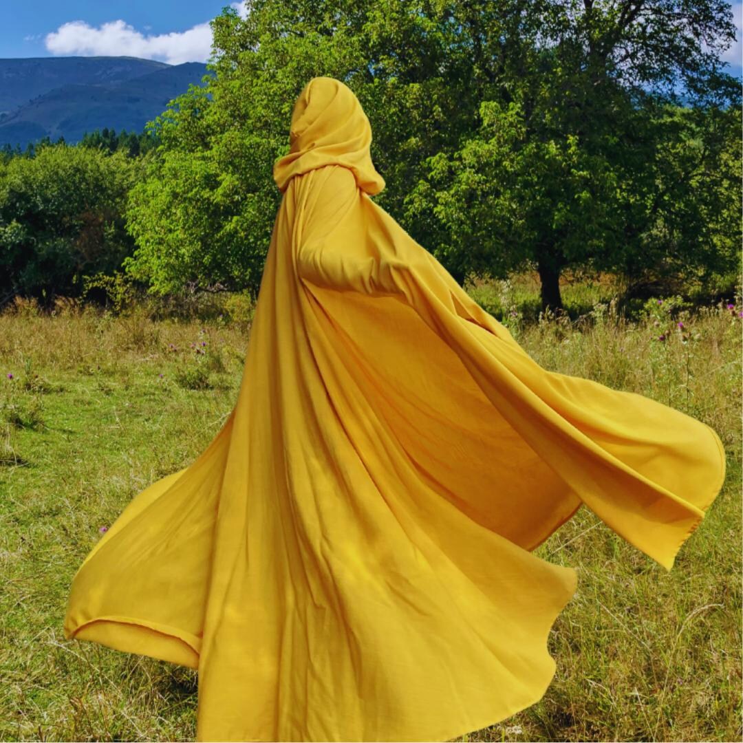 Mustard Yellow LINEN Cloak, Hooded Cloak, LARP ~ Renaissance, Medieval ...