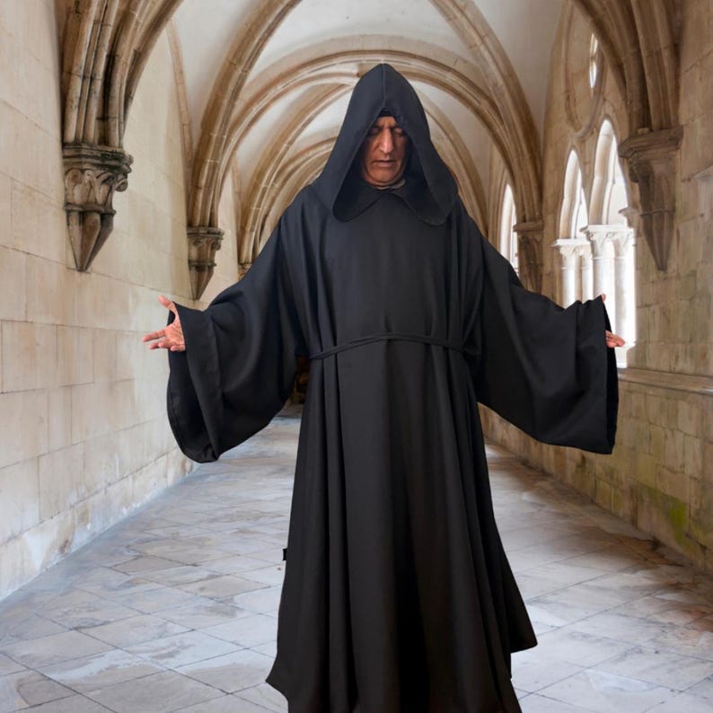 Black Hooded Robe, Ritual Cloak With Pocket, Tau , Magic Robe, Custom ...