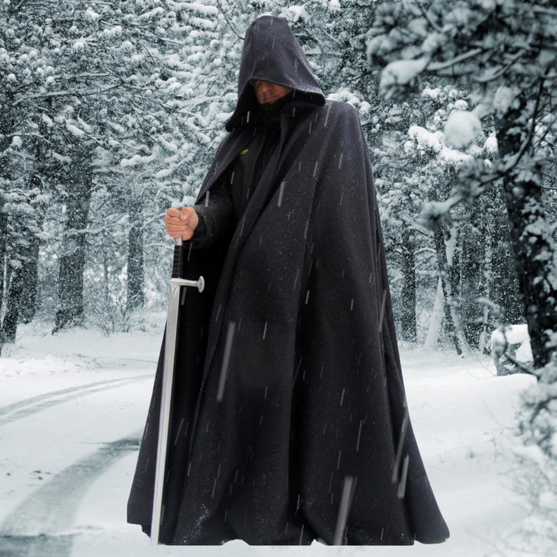 Dark Grey Melton Pure Wool Full Circle Hooded Cloak, Large Hood, 2 ...