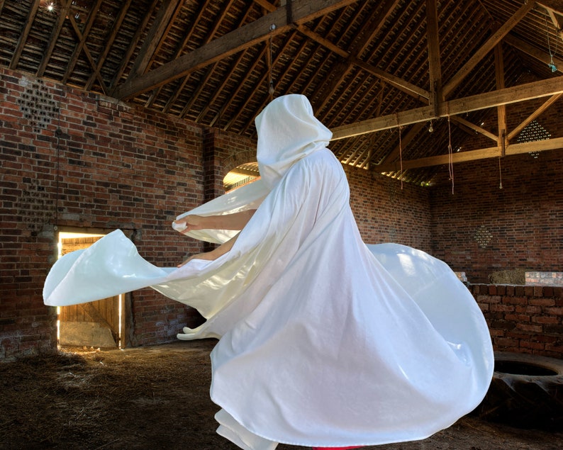 White FULL Circle Cloak, White Ritual Cloak, Hooded Cloak W/2 Pockets ...