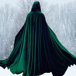 Emerald Velvet Dark Green~ Large LINED Hood~ FULL Circle Cloak Velvet ...