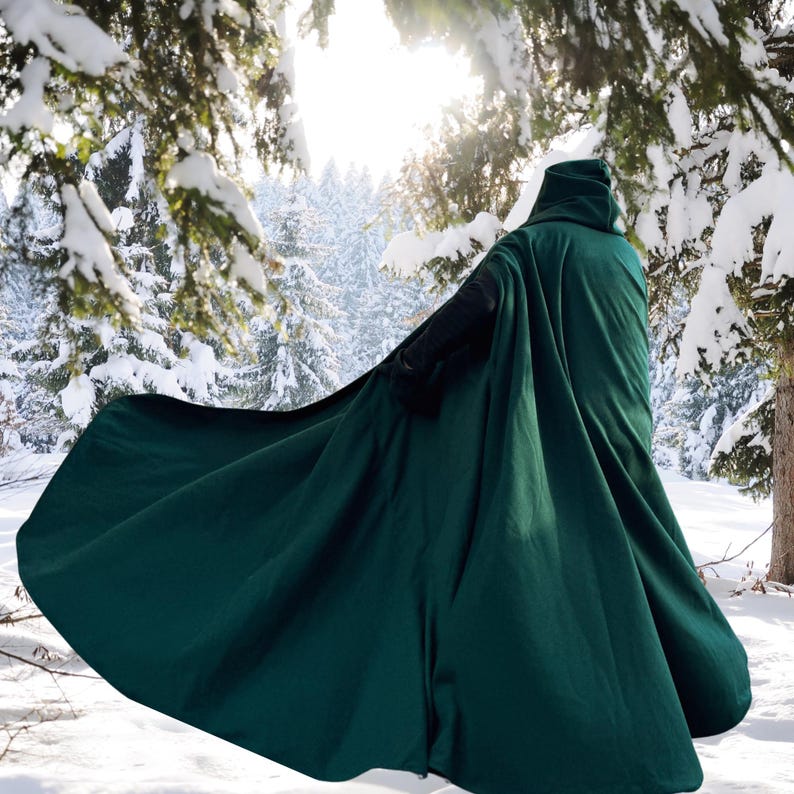 Dark Green Melton WOOL Cloak~ Large Hooded Cloak~ 2 Large Pockets ...