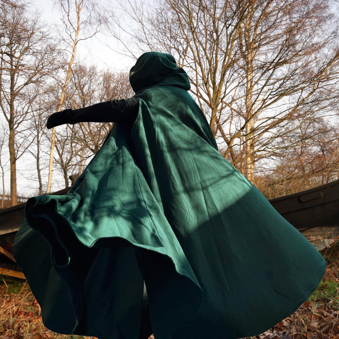 Plus Size Forest Green Cloak, Hooded Cloak, Renaissance Faire Cosplay ...