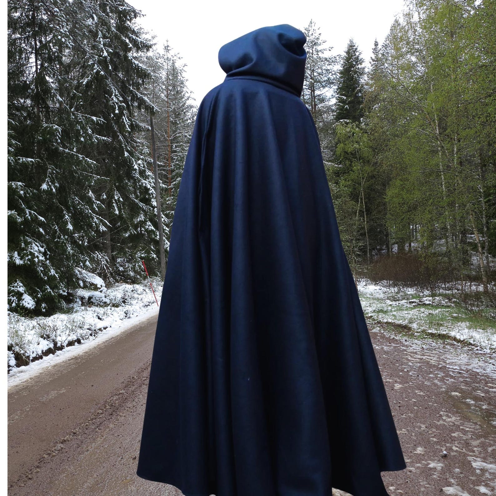 Pure WOOL Very Dark Navy Melton Cloak~ Full Circle Hooded Cloak~ Large ...