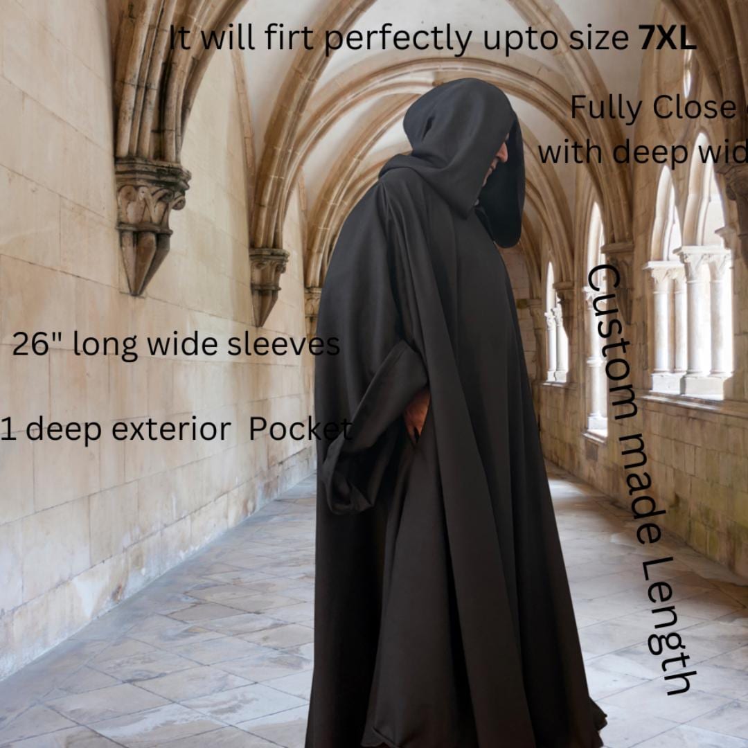 Black Hooded Robe, Ritual Cloak With Pocket, Tau , Magic Robe, Custom ...