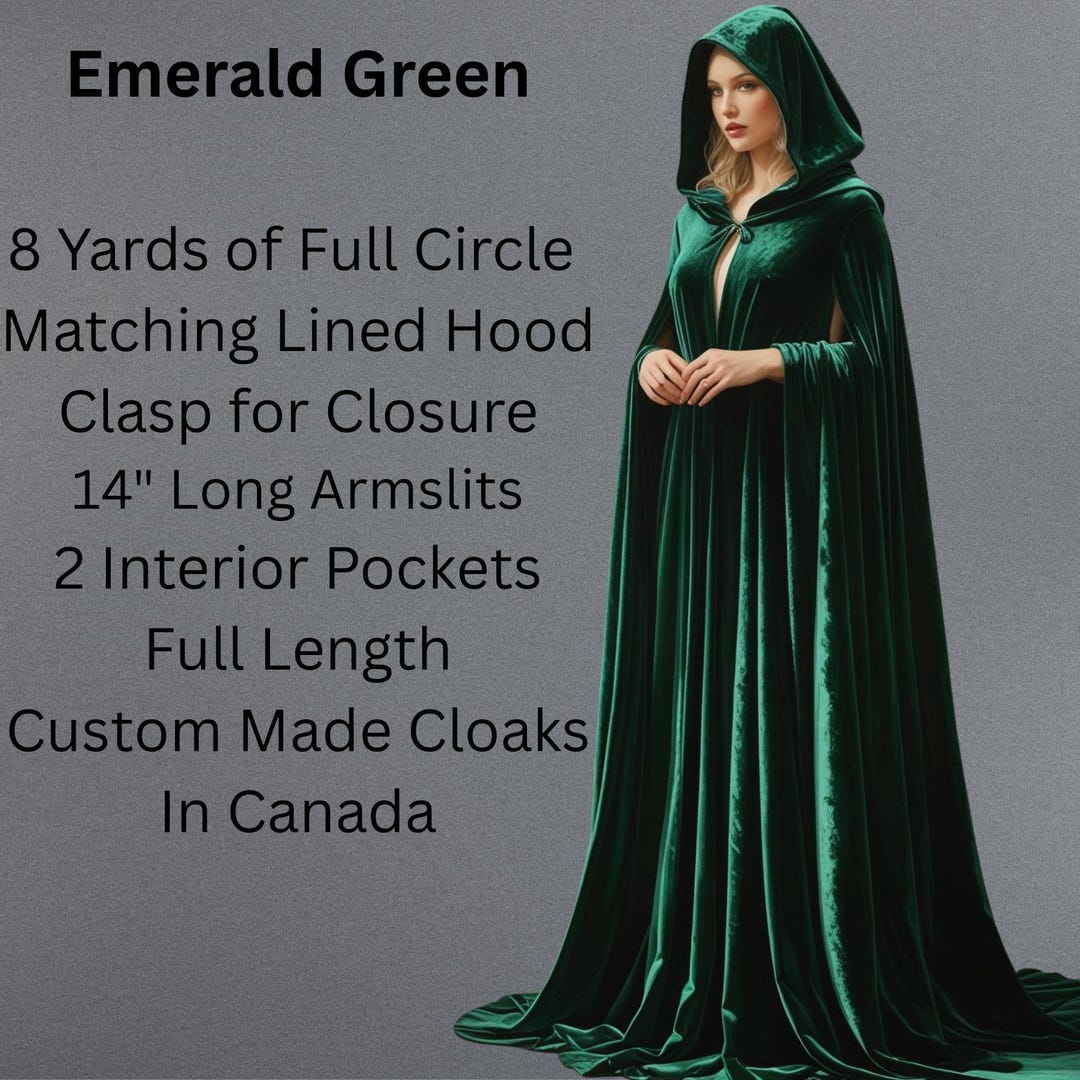 Emerald Green Velvet FULL Circle Cloak, Matching LINED Large Hood, W/2 ...