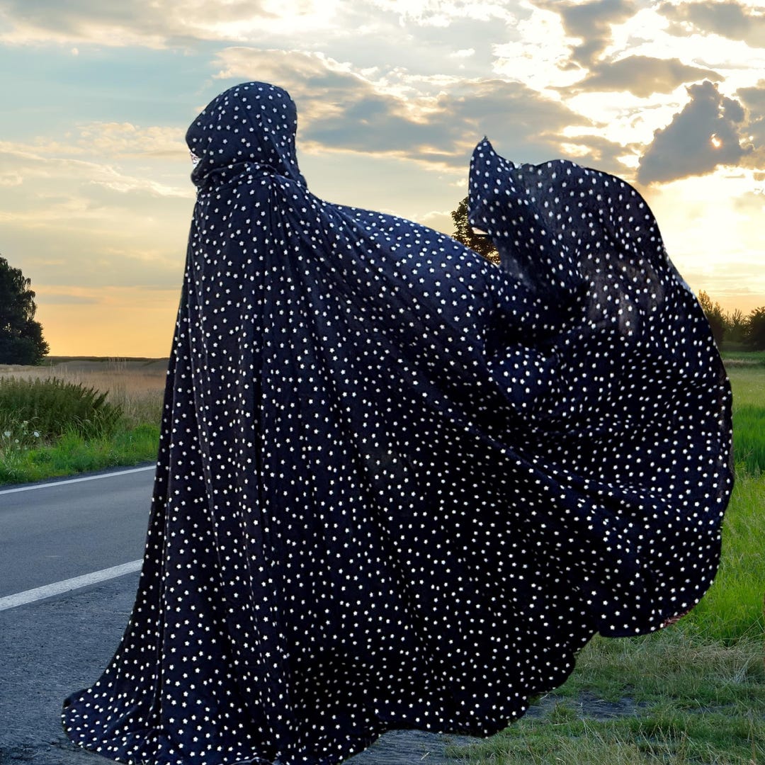 Milky Way Stars Cloak~ Full Cirlce Hooded Cloak~ POCKETS Cloak~ Dark ...