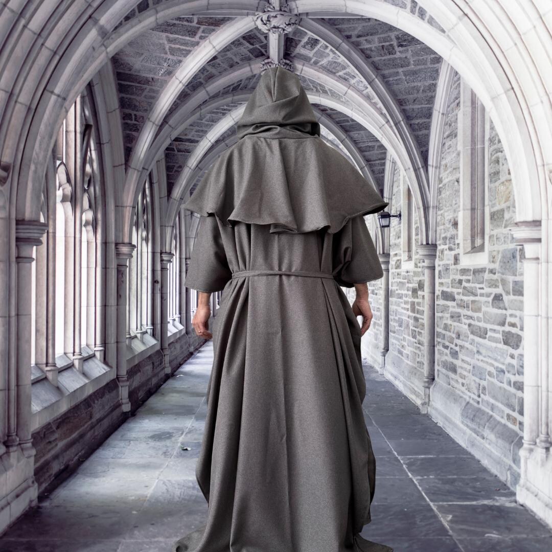Black Monk Robe With Hooded Cowl, Medieval Costume, Gothic Cosplay ...