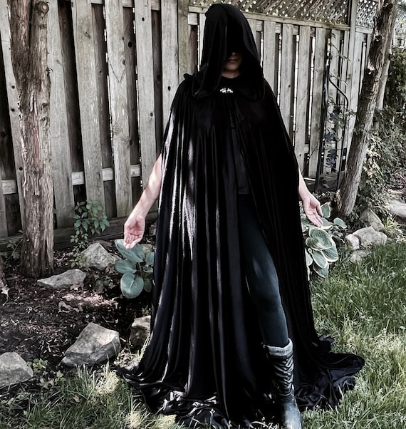 Black Velvet Cape With Hood