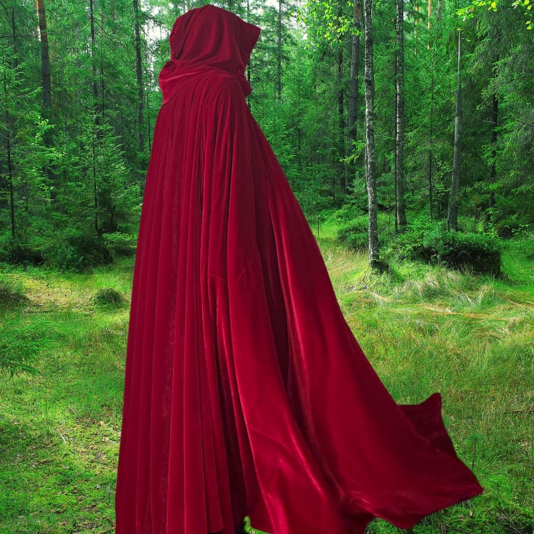 Luxurious Red Velvet Cloak~ Full Circle Cloak, Large LINED Hood~ Medieval Fantasy Velvet Cloak ...
