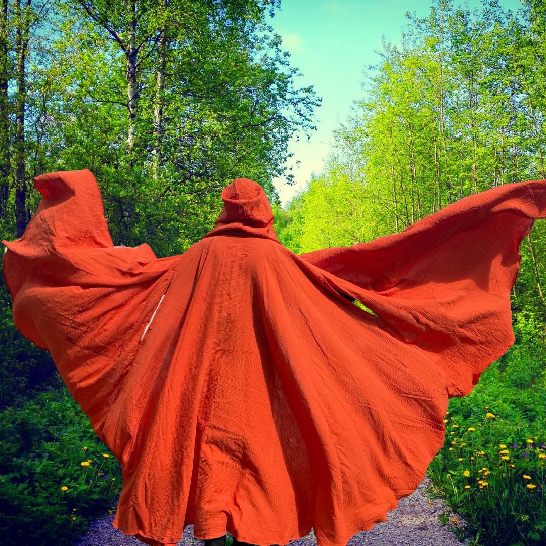 Organic Cotton FULL Cirlce Cloak~ Orange Hooded Cloak~ Hooded Cloaks ...
