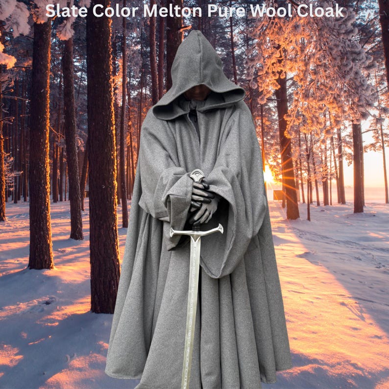 PURE WOOL Slate Grey Melton Cloak~ Large Hooded Grey Cloak~ Custom Made ...